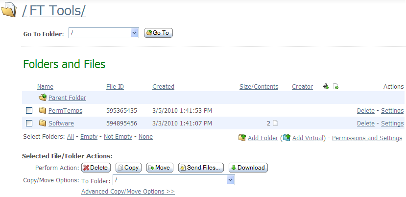 Web Interface - Folders - Overview